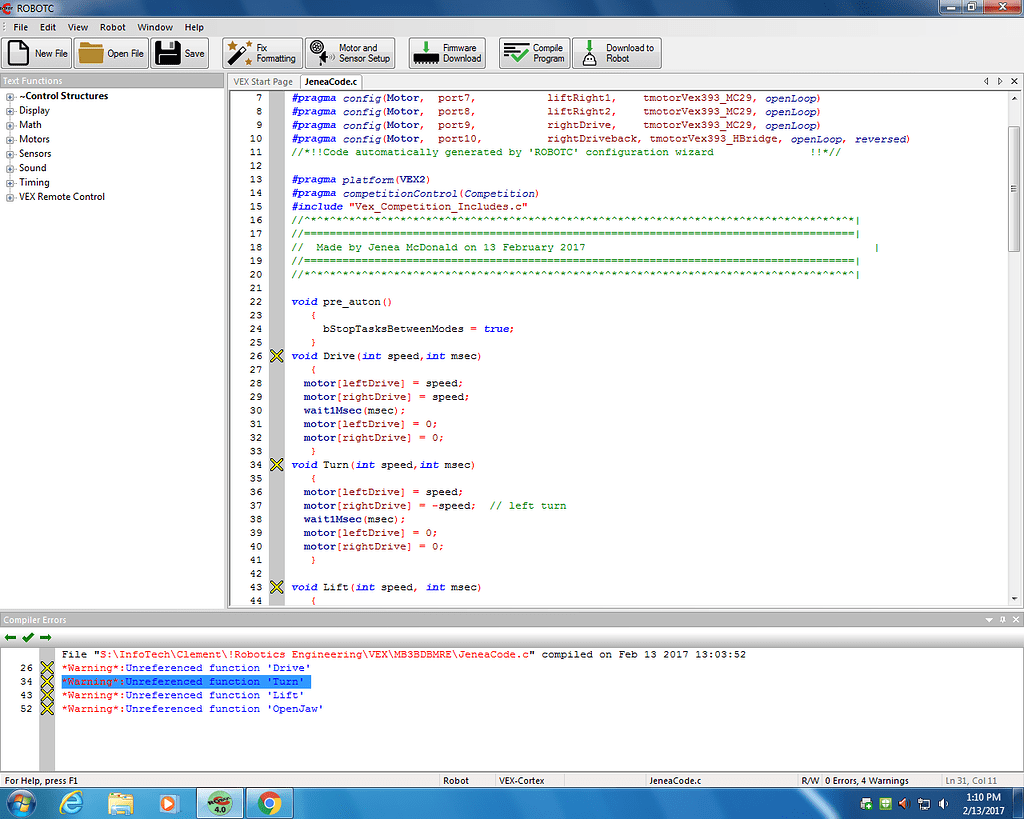 Referenced Function Robotc Tech Support Vex Forum