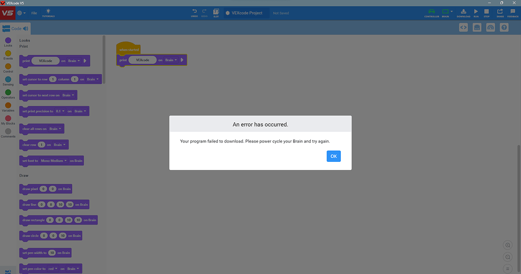 "Your program failed to download" error keeps on popping up somehow - VEXcode V5 Tech Support ...