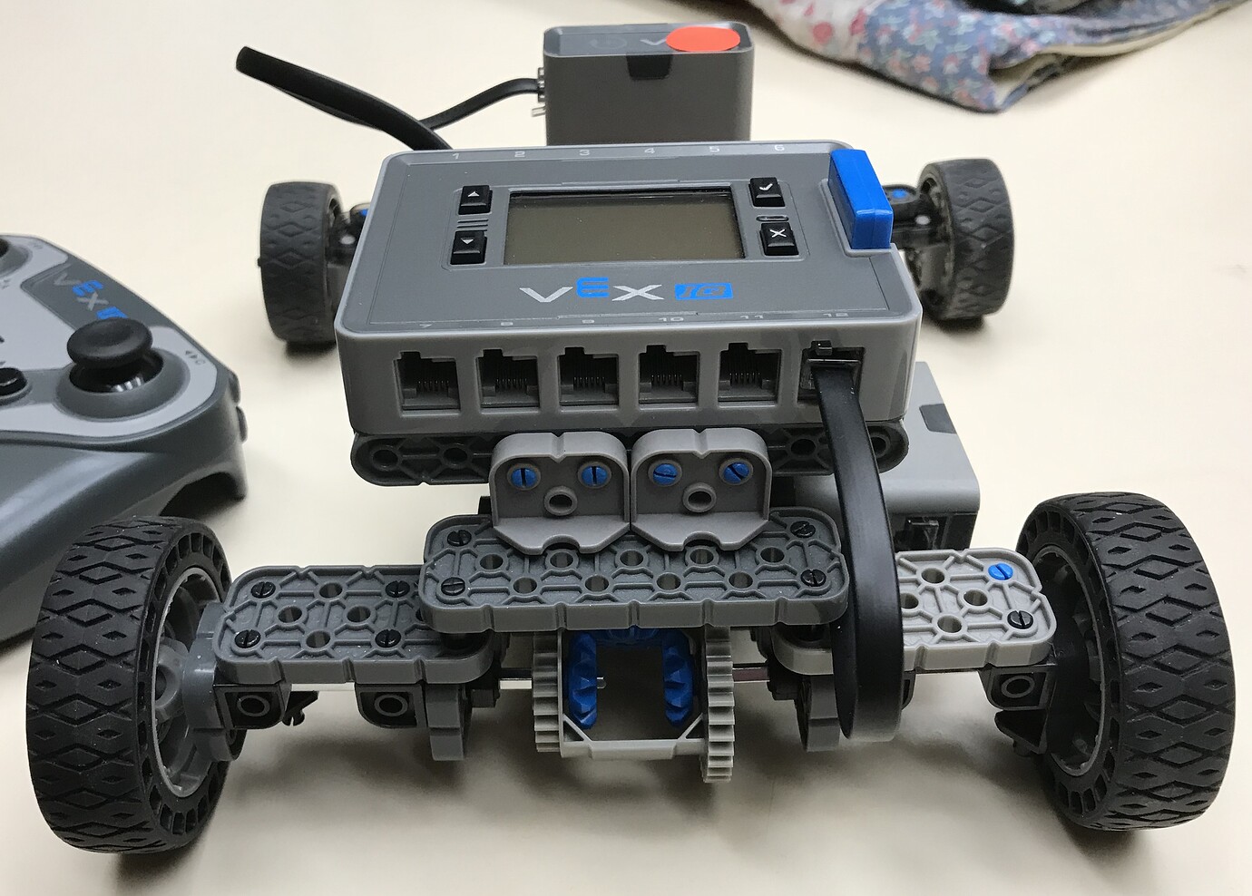 My four wheel bot with gear driven design to turn the front wheels ...
