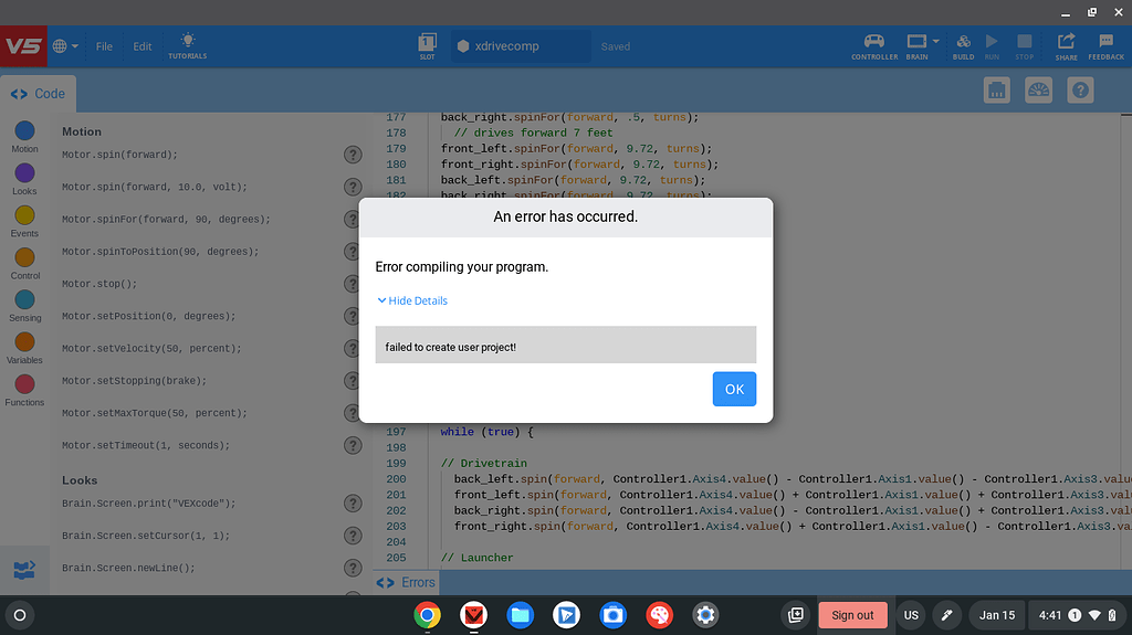 "Failed to create user project" - VEXcode V5 Tech Support - VEX Forum