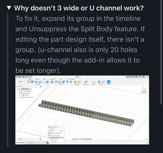 Fusion 360 - VEX Cad - Bug when 'Modifying' 3x Alu C channel? - VEX V5 ...