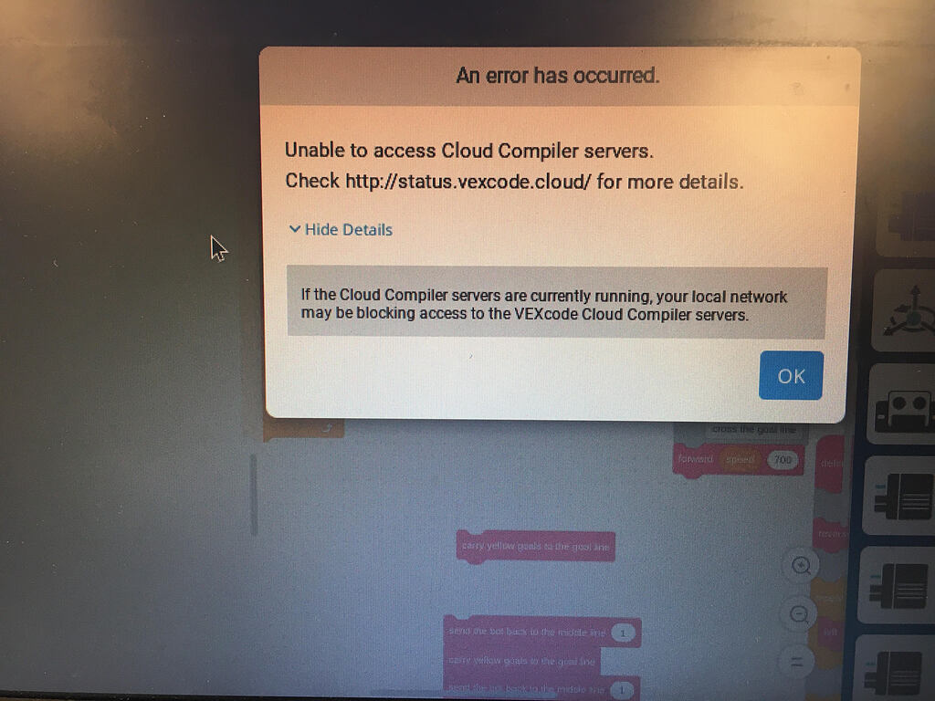 VEXcode V5 Cloud Compiler Error on Chromebooks - Programming Support - VEX Forum