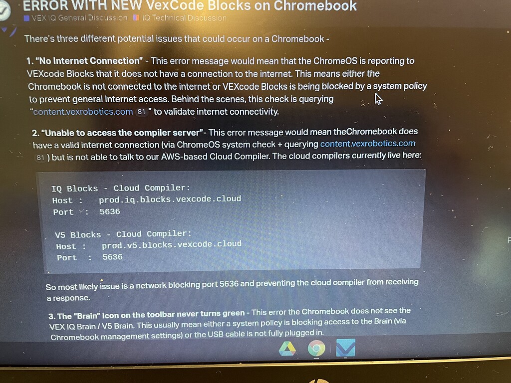 Not connected to internet message - VEXcode IQ Technical Support - VEX Forum