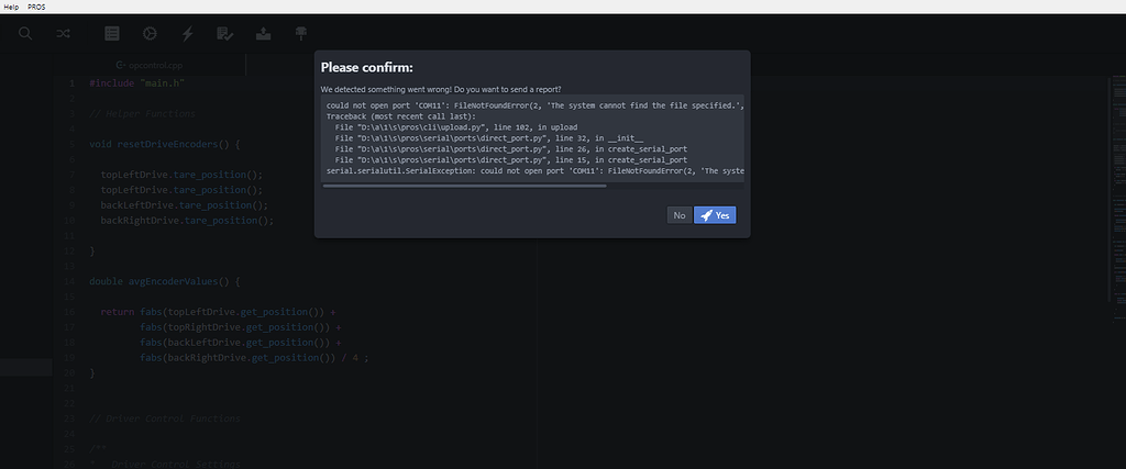 PROS | could not open port 'COM11' - PROS Support - VEX Forum