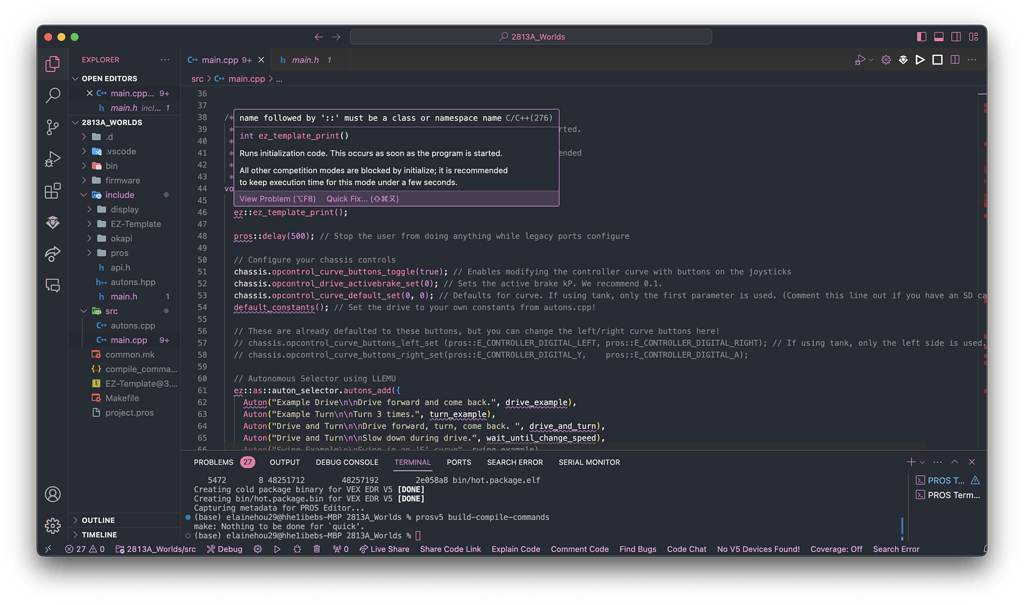 Error squiggles everywhere but build pass (PROS / EZ-template) - Programming Support - VEX Forum