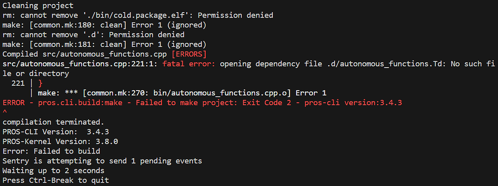 PROS project not building on vscode Windows 11 work or school account - Programming Support ...