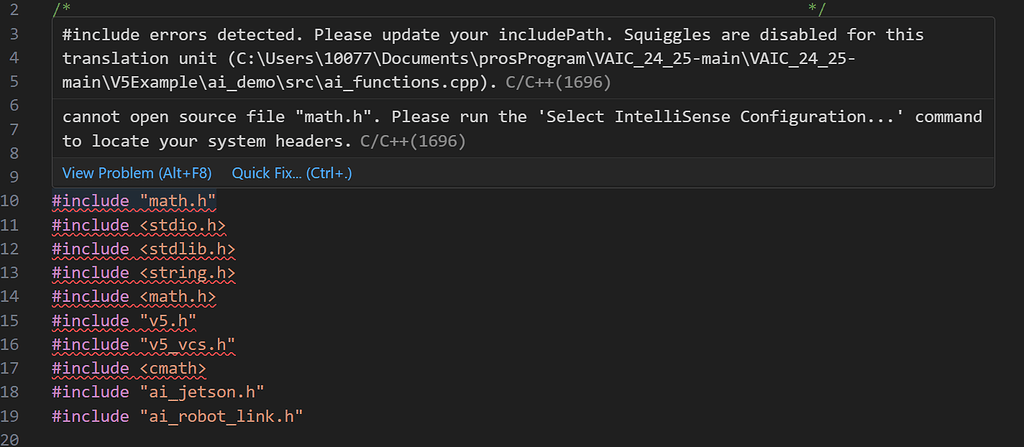 When opening the ai_demo file header with vscode, it prompts that there is a problem with the ...