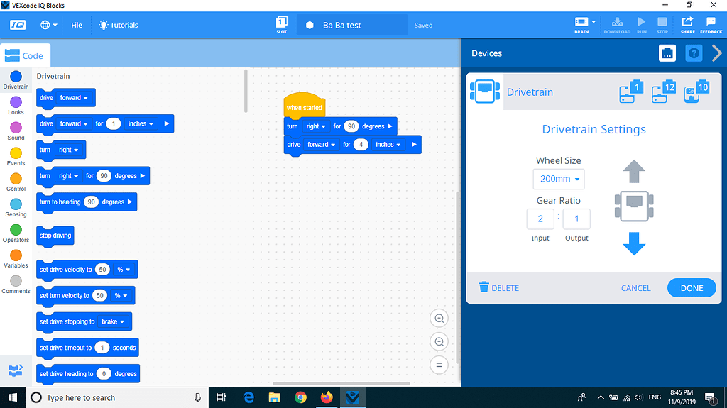 VexCode IQ Blocks problems with drive train and gyro - VEX IQ General ...