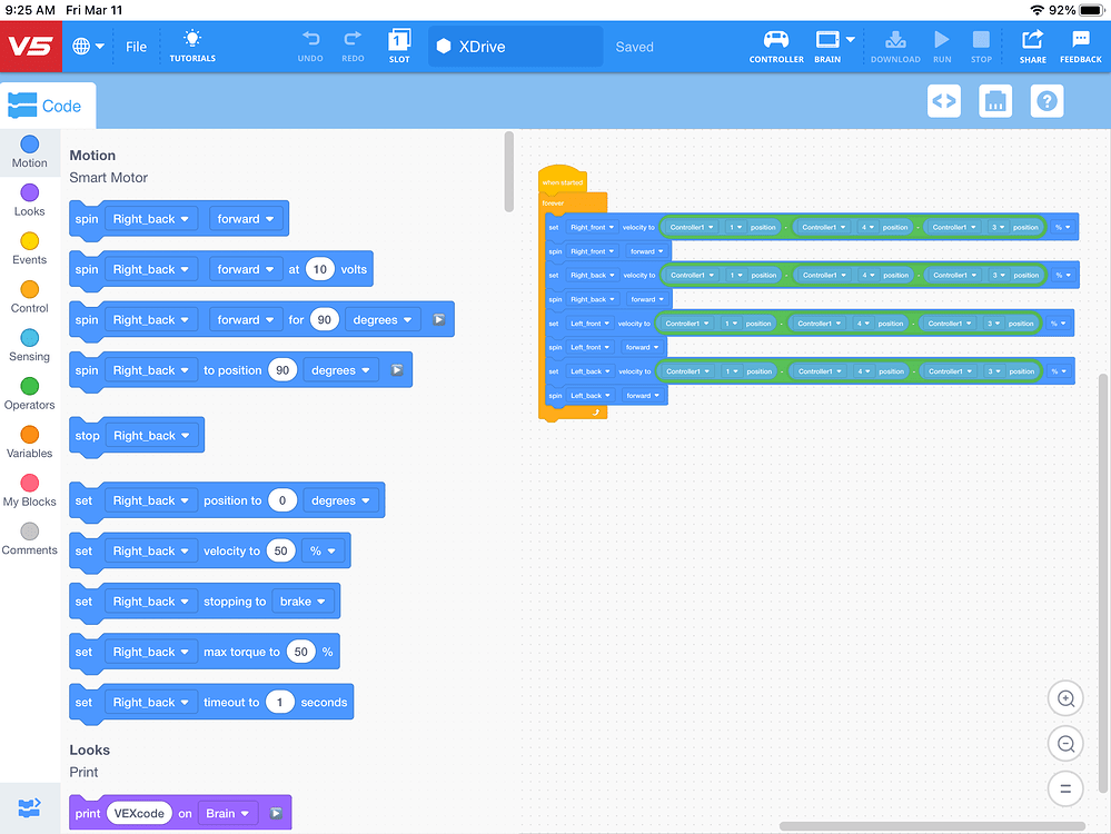 Coding X drive in blocks - Programming Support - VEX Forum