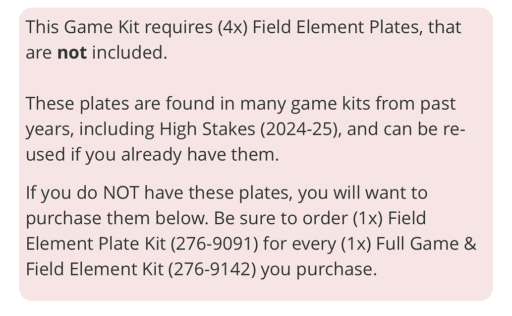 Question About Missing or Required Plates for Push Back Game Field ...