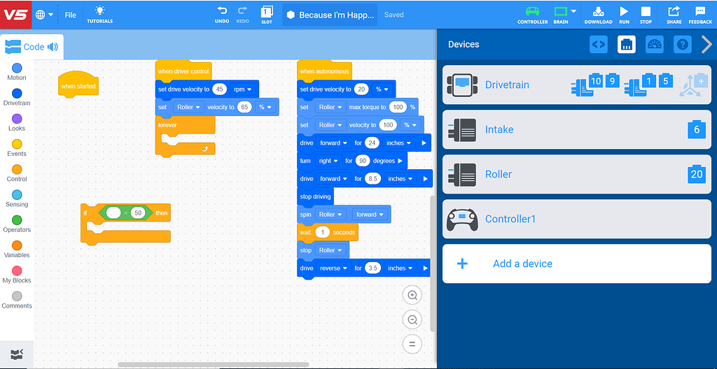 Robot needs to be forced to make a roller spin - Programming Support - VEX Forum