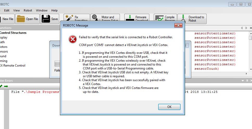 Vex Cortex Configuration Over Usb