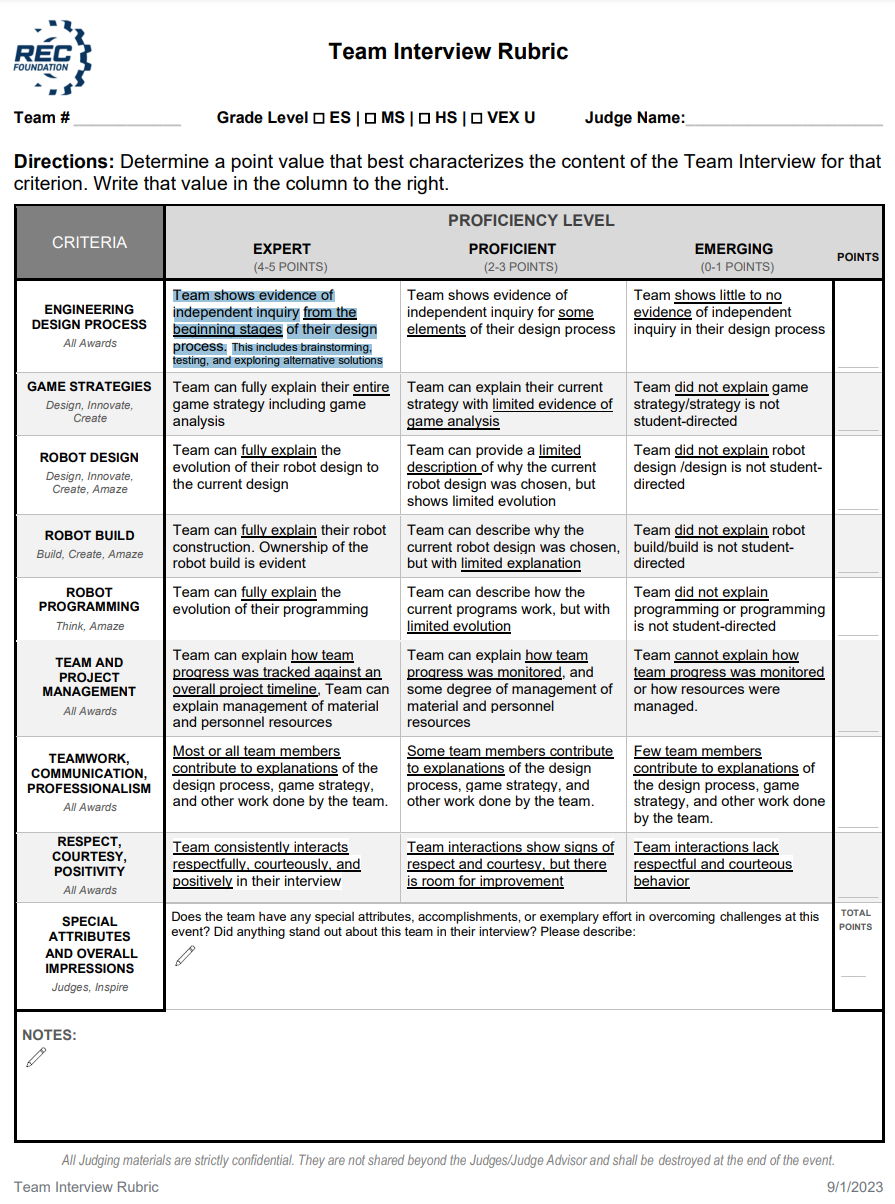 September 2023 Guide to Judging Update - REC Foundation News - VEX Forum