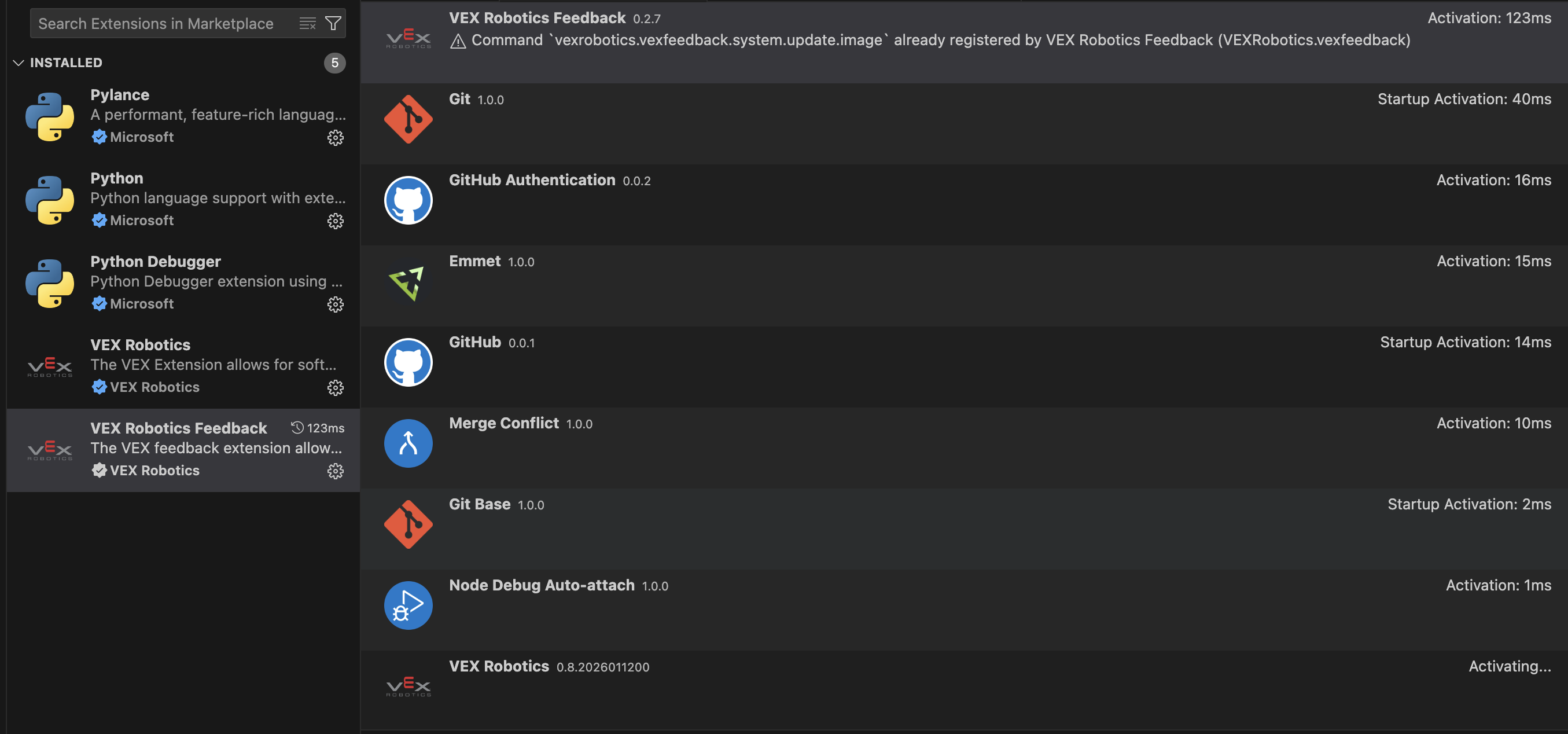VS Code extension not activating - VEXcode V5 Tech Support - VEX Forum