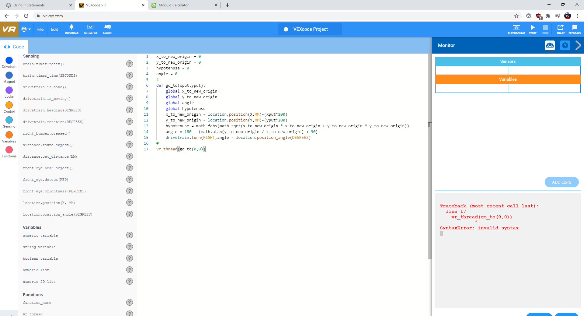 Trig in Vexcode VR and Blocks (Plus VEX VR Project Thread Now) - VEX IQ ...