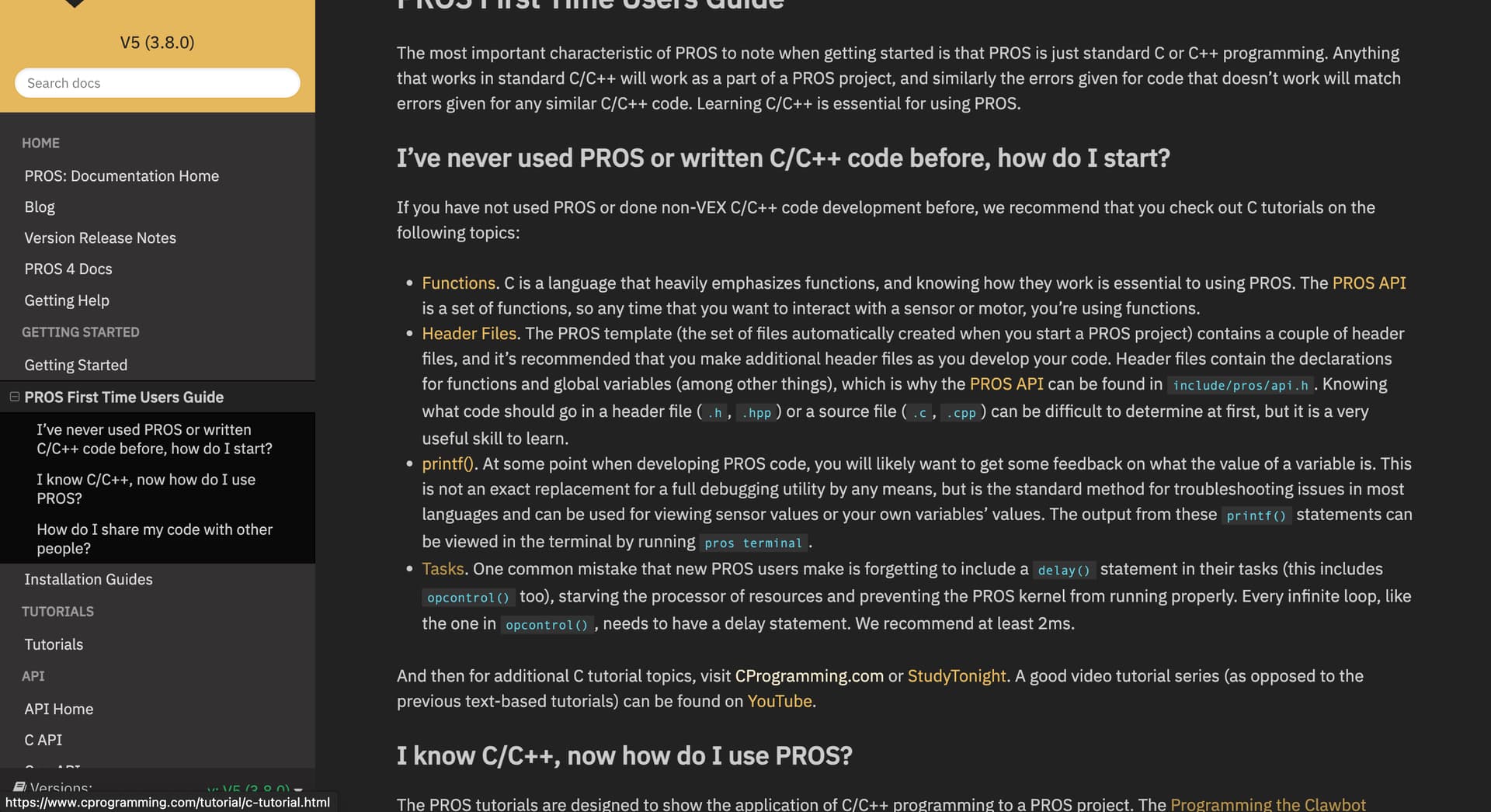 [Split Thread] Differences between PROS and VEXCode and Respective Documentation - Technical ...