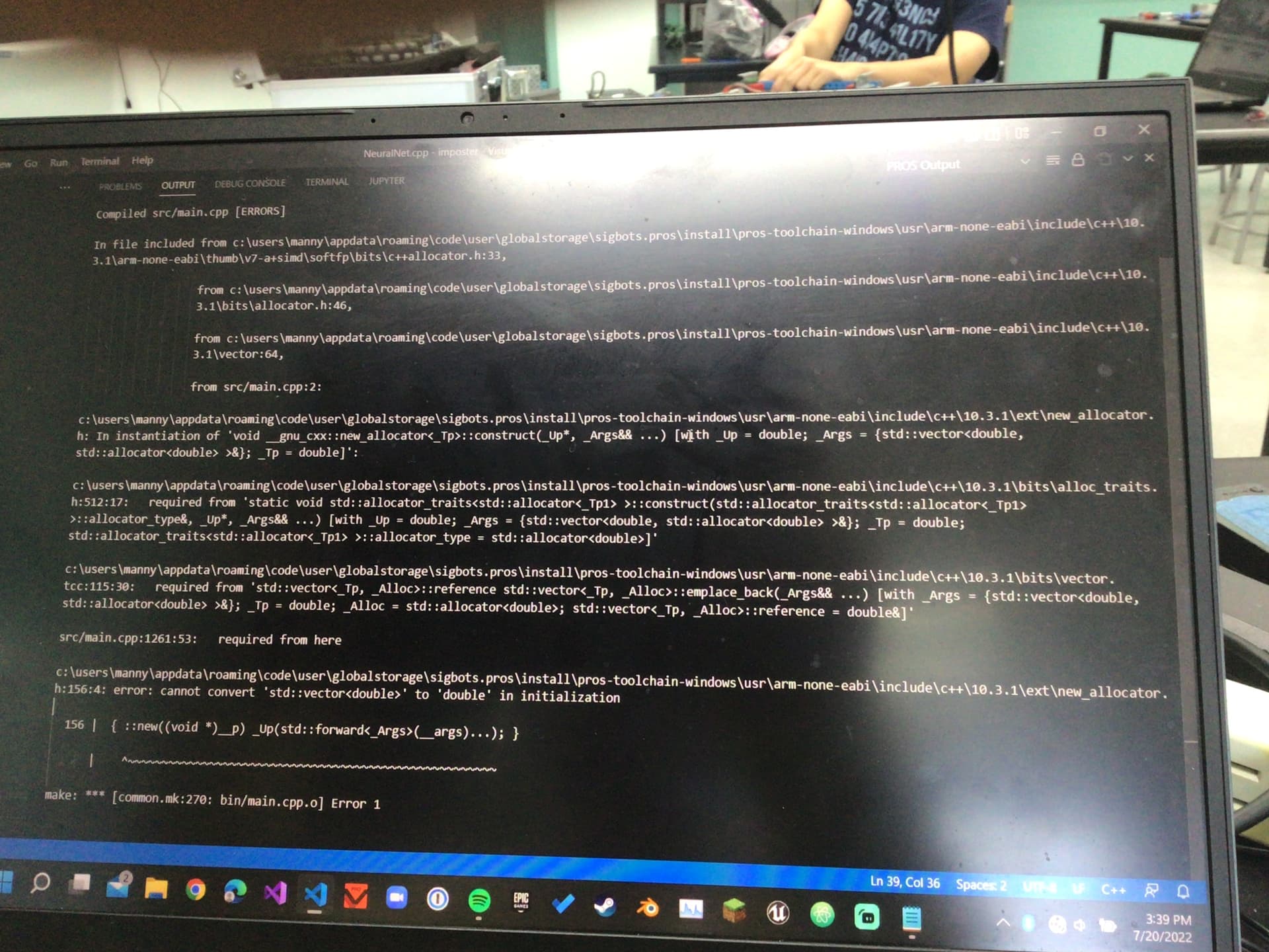 Error In “new Allocator” Cannot Convert Std Vector To Double In