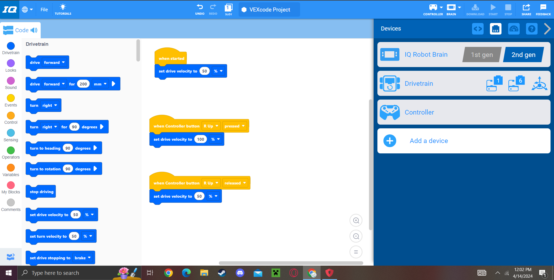 Velocity blocks aren't working on vex code - VEXcode IQ Technical ...