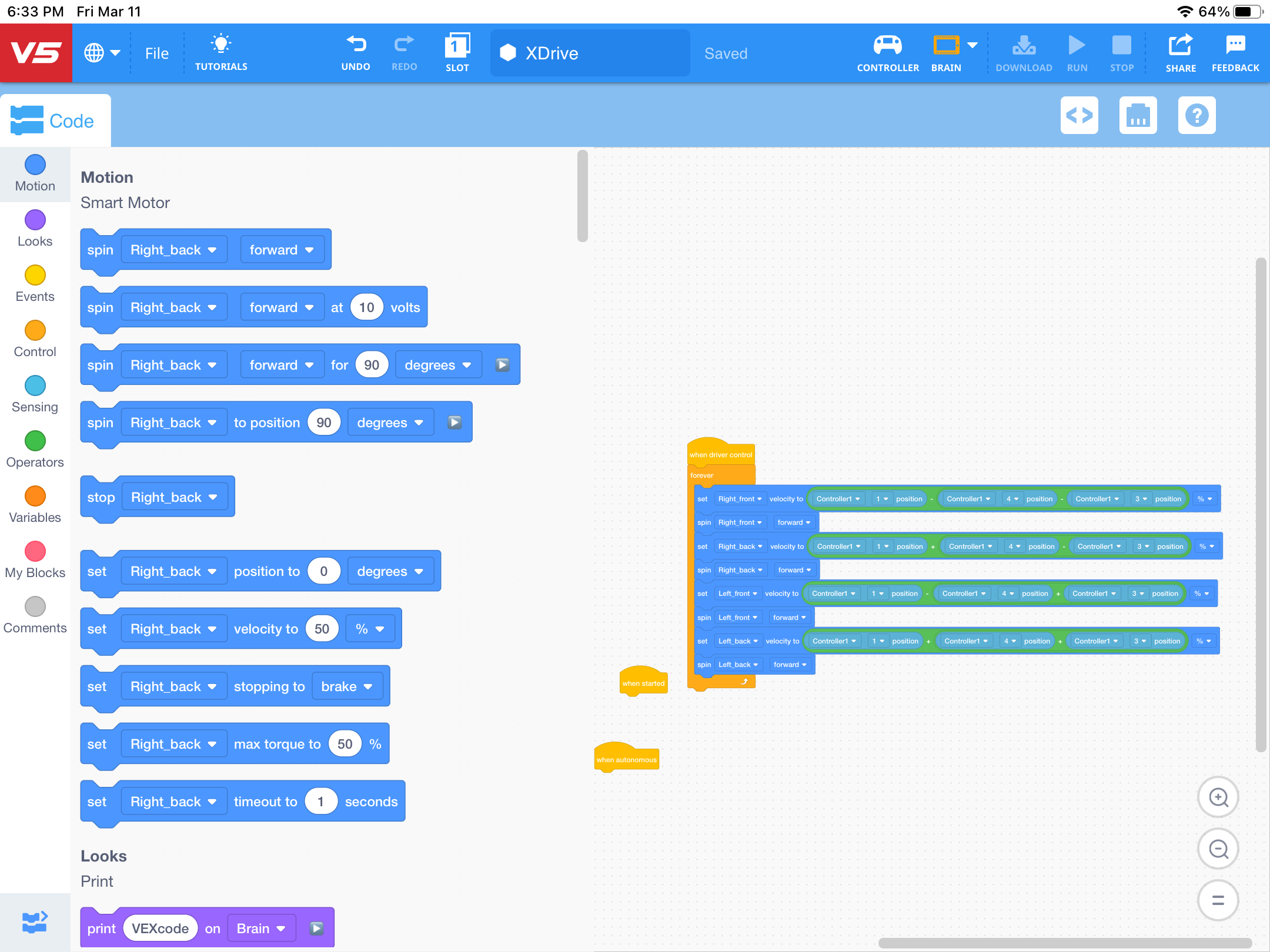 Coding X drive in blocks - Page 2 - Programming Support - VEX Forum