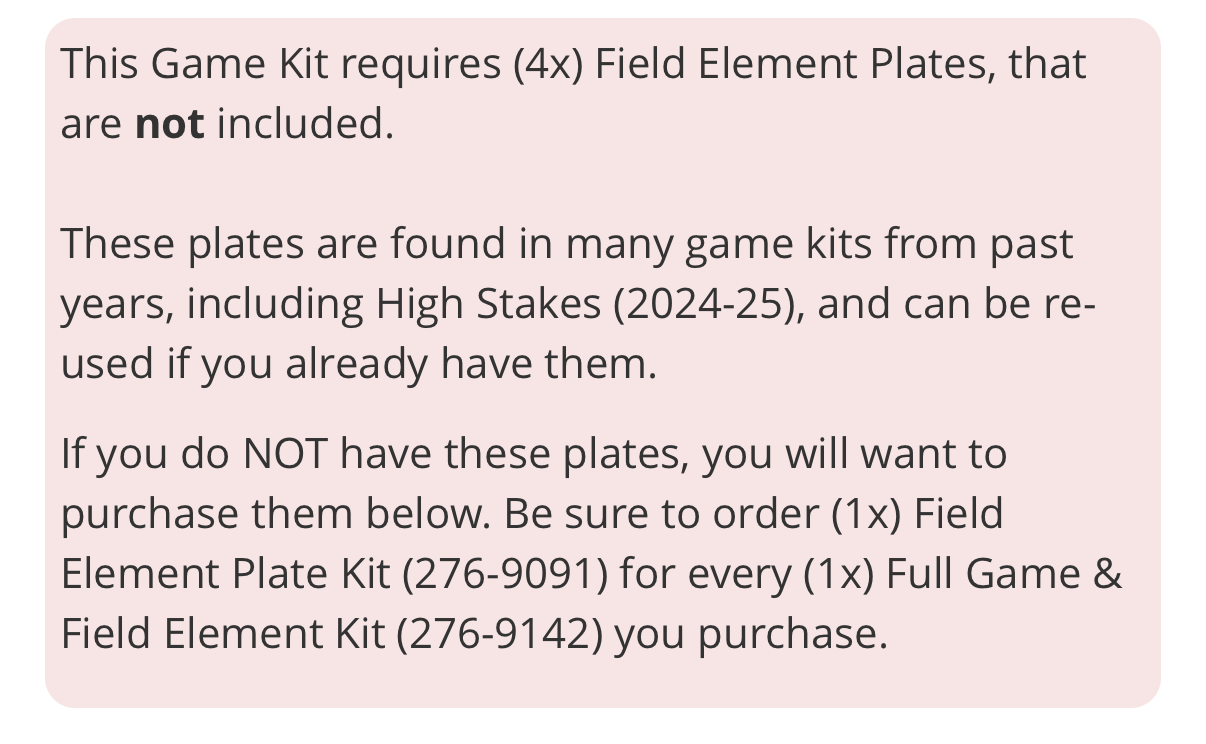 Question About Missing or Required Plates for Push Back Game Field ...