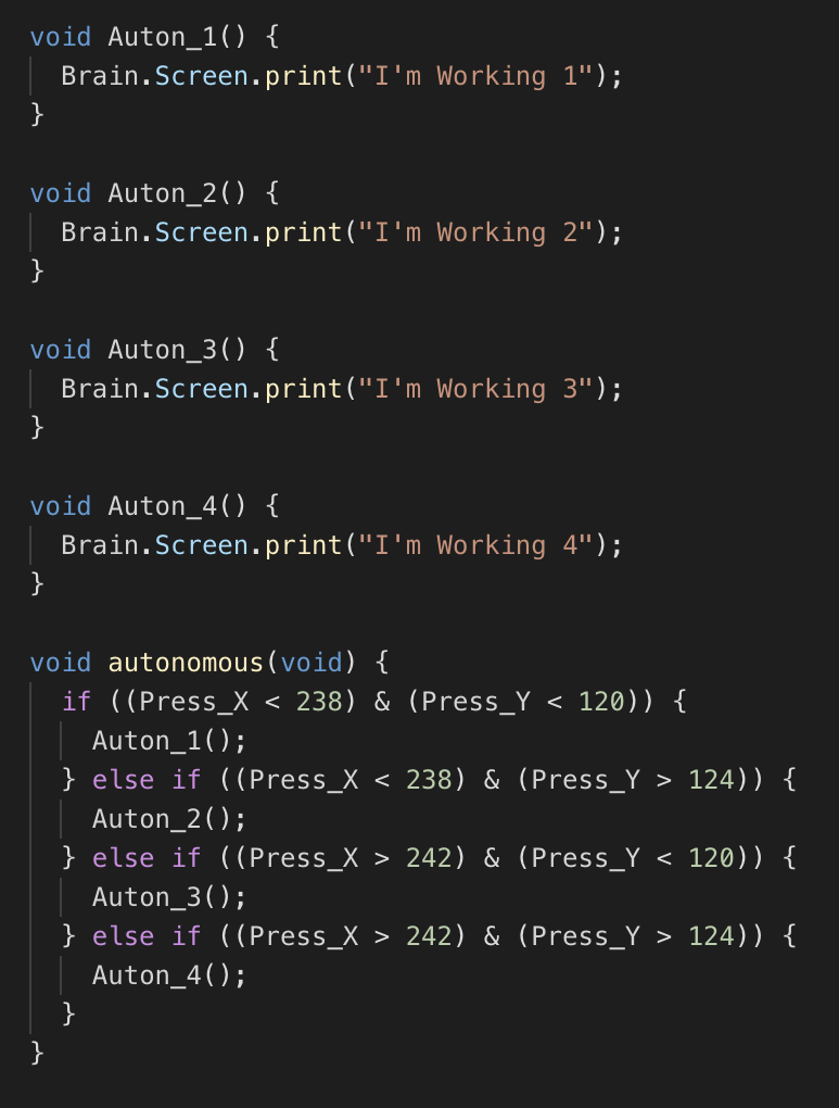 How to make buttons that work before autonomous starts - Programming Support - VEX Forum